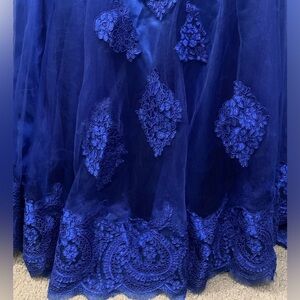 Dresses | Custom Blue Transparent Embroidered Long Sleeve Chiffon Mesh ...